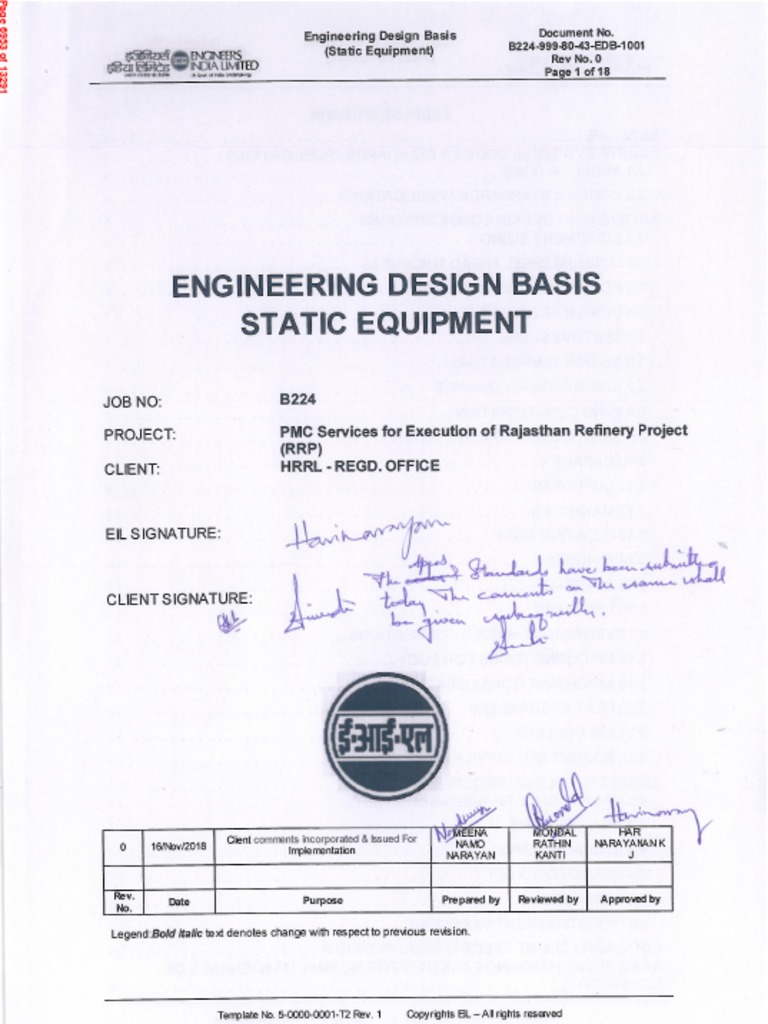 Static Design Basis - B224-999-80-43-EDB-1001 | PDF | Pipe (Fluid Conveyance) | Heat Exchanger
