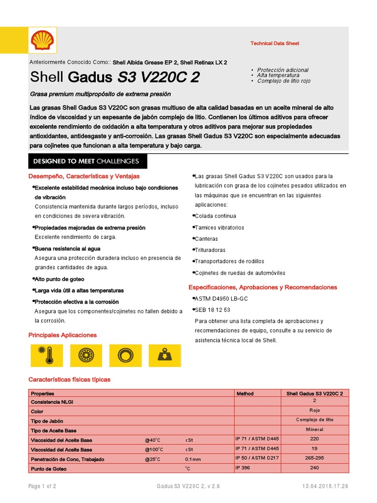 Grasa Shell Gadus S3 V220C 2: Características y Usos | PDF | Ingeniería ...