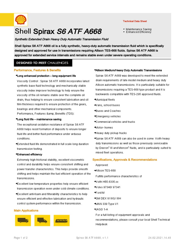 Shell Spirax s6 Atf A668 Tds | PDF | Motor Vehicle | Manufactured Goods