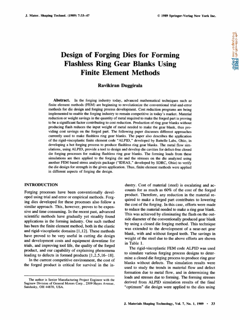 Application of Finite Element Modeling to Design Flashless Ring Gear Forging Dies | PDF ...