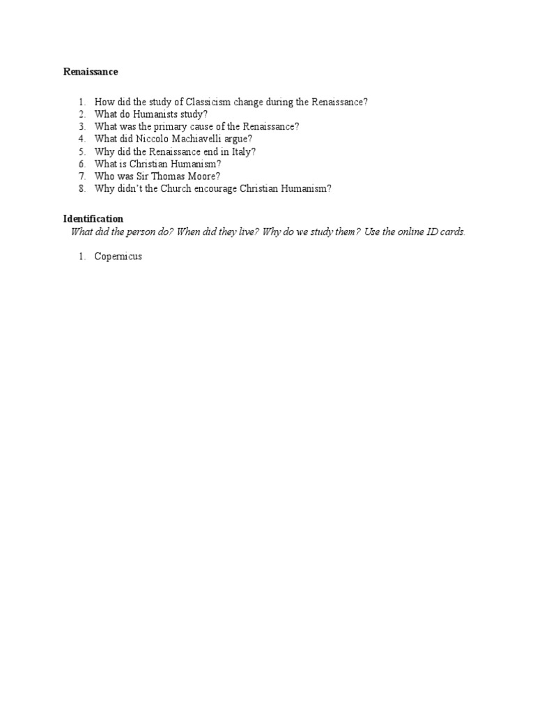 Renaissance Questions | PDF