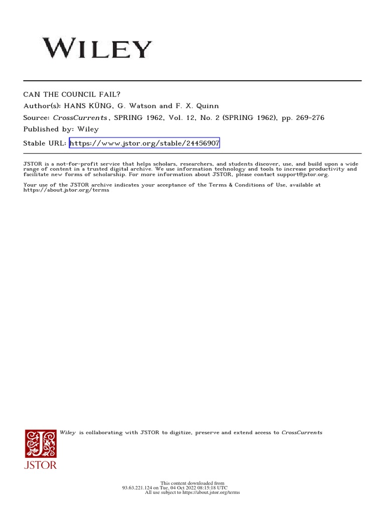 Hans Kung Article | PDF | Catholic Church | Ecumenism