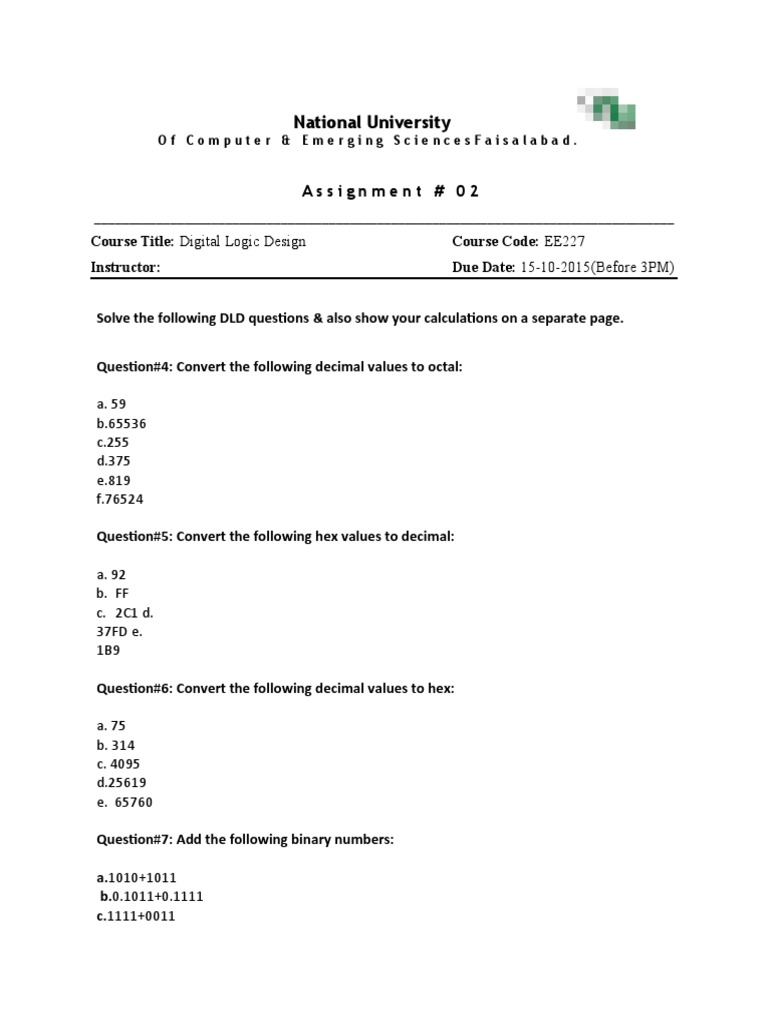 Digital Logic Design Assignment | PDF