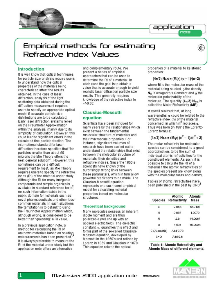 KB001209 - MRK843-01 Refractive Index Estimation | PDF | Refractive Index | Titanium Dioxide