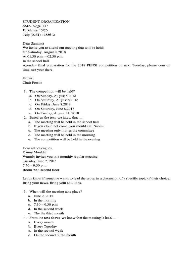 Invitation to Attend a Student Organization Meeting on Final ...