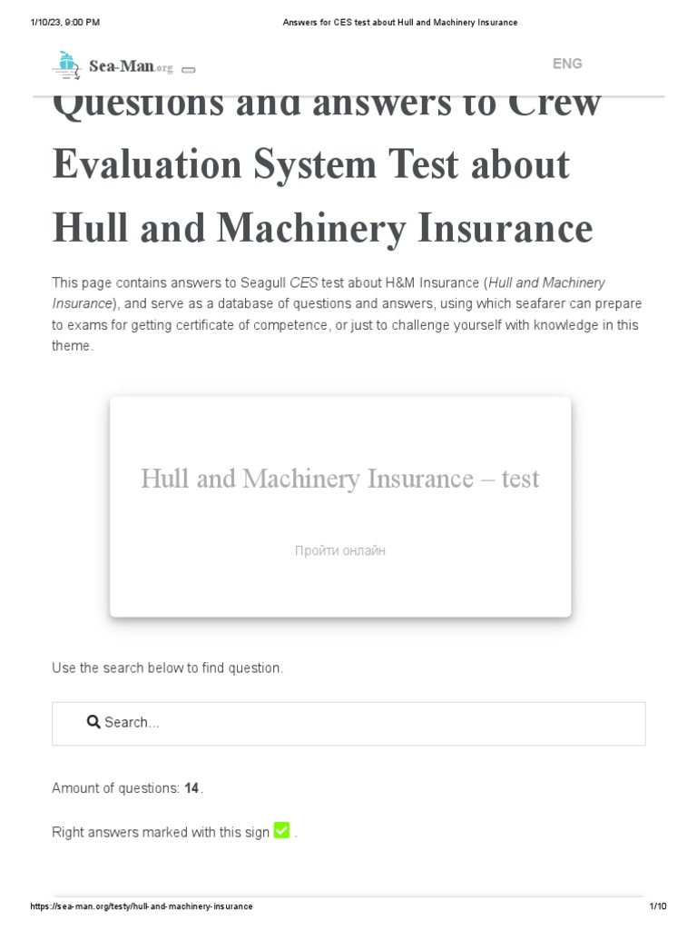 Answers For CES Test About Hull and Machinery Insurance | PDF ...