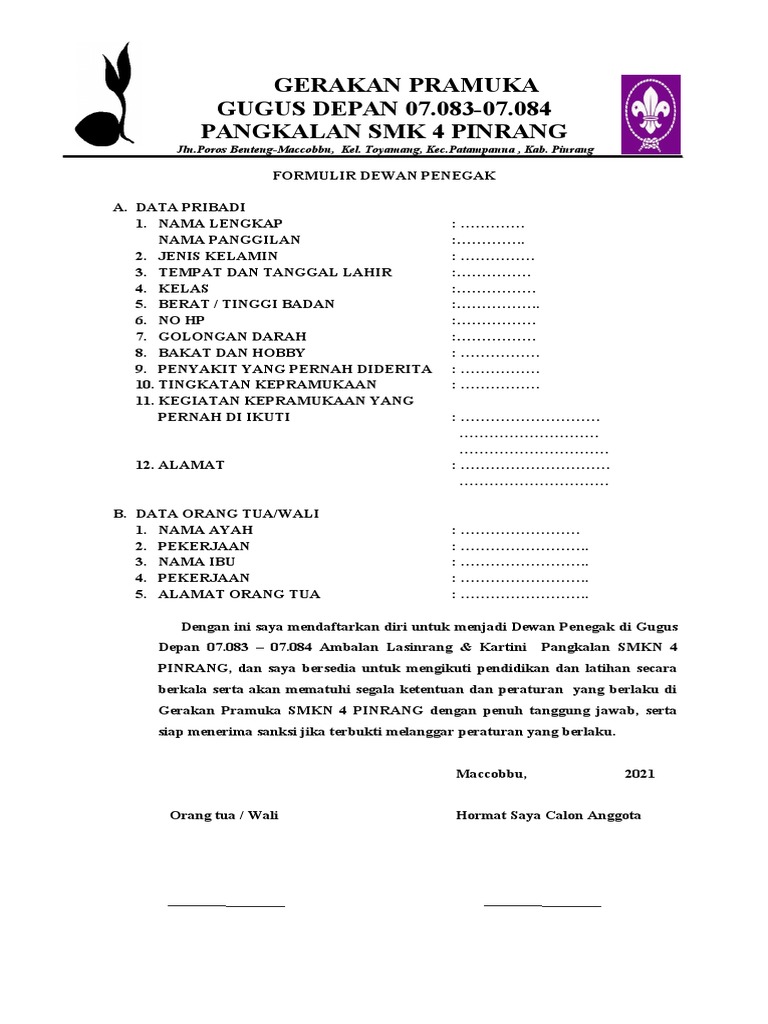 Formulir Anggota Pramuka | PDF