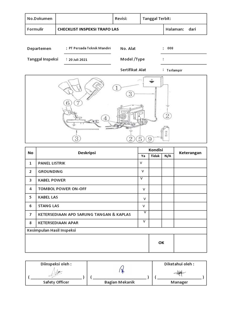 Checklist Inspeksi Trafo Las | PDF