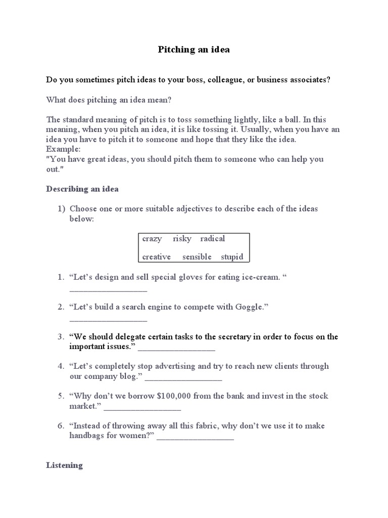 Pitching An Idea | PDF | Communication