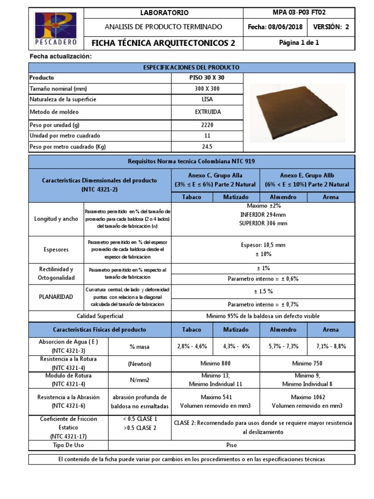 FT - Piso 30X30 | PDF | Materiales