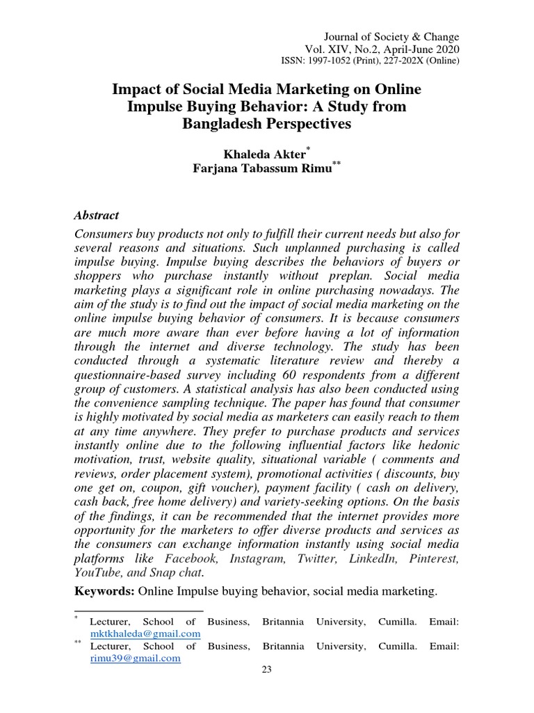 Impact of Social Media Marketing On Online Impulse Buying Behavior ...
