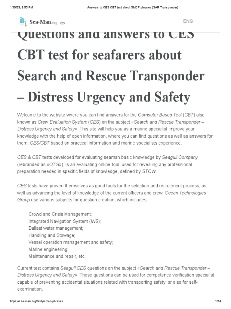 Answers To CES CBT Test About SMCP Phrases (SAR Transponder) | PDF ...
