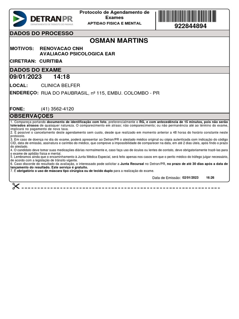 Protocolo Agendamento | PDF