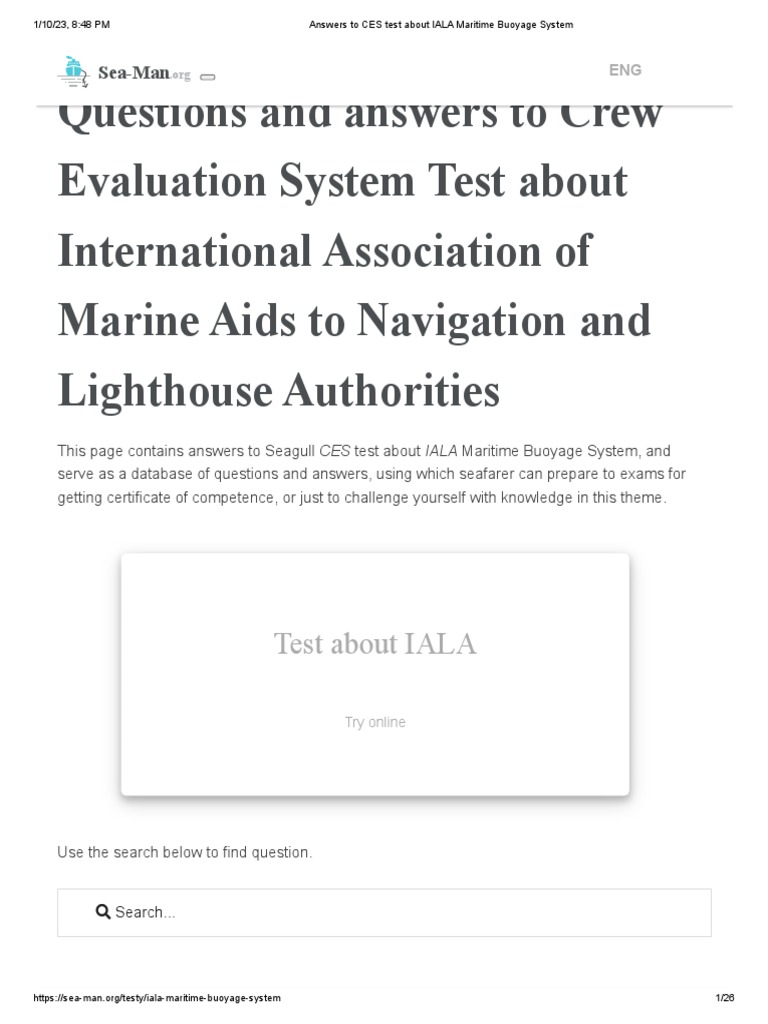 Answers to CES Test About IALA Maritime Buoyage System | PDF | Navigation