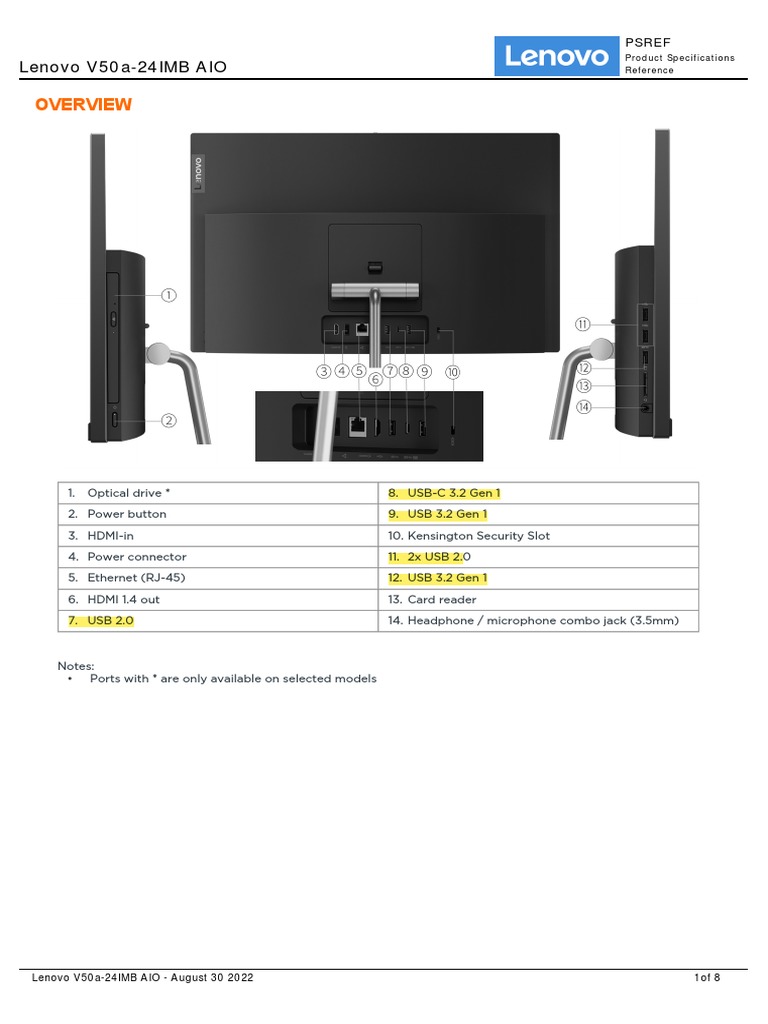 FT Lenovo - V50a - 24IMB - AIO - Spec | PDF | Usb | Solid State Drive