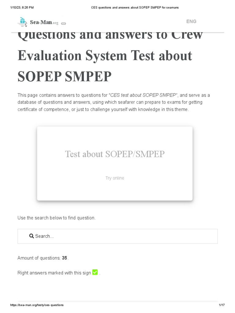 CES Questions and Answers About SOPEP SMPEP For Seamans | Download Free ...