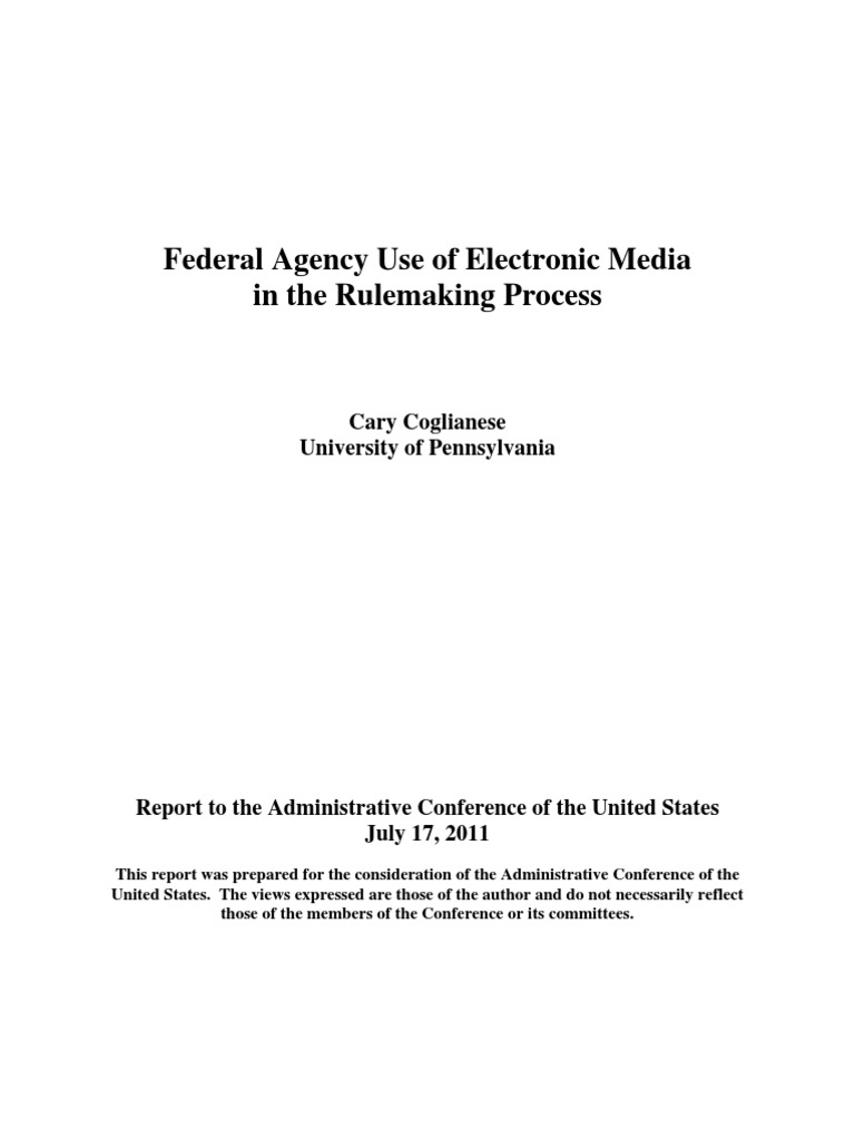 Federal Agency Use of Electronic Media in The Rulemaking Process | PDF ...