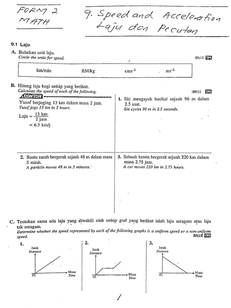 Form 2 Math Chapter 9 Speed and Acceleration | PDF