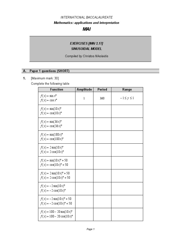 Mai 2 17 Sinusoidal Model Pdf Function Mathematics Amplitude