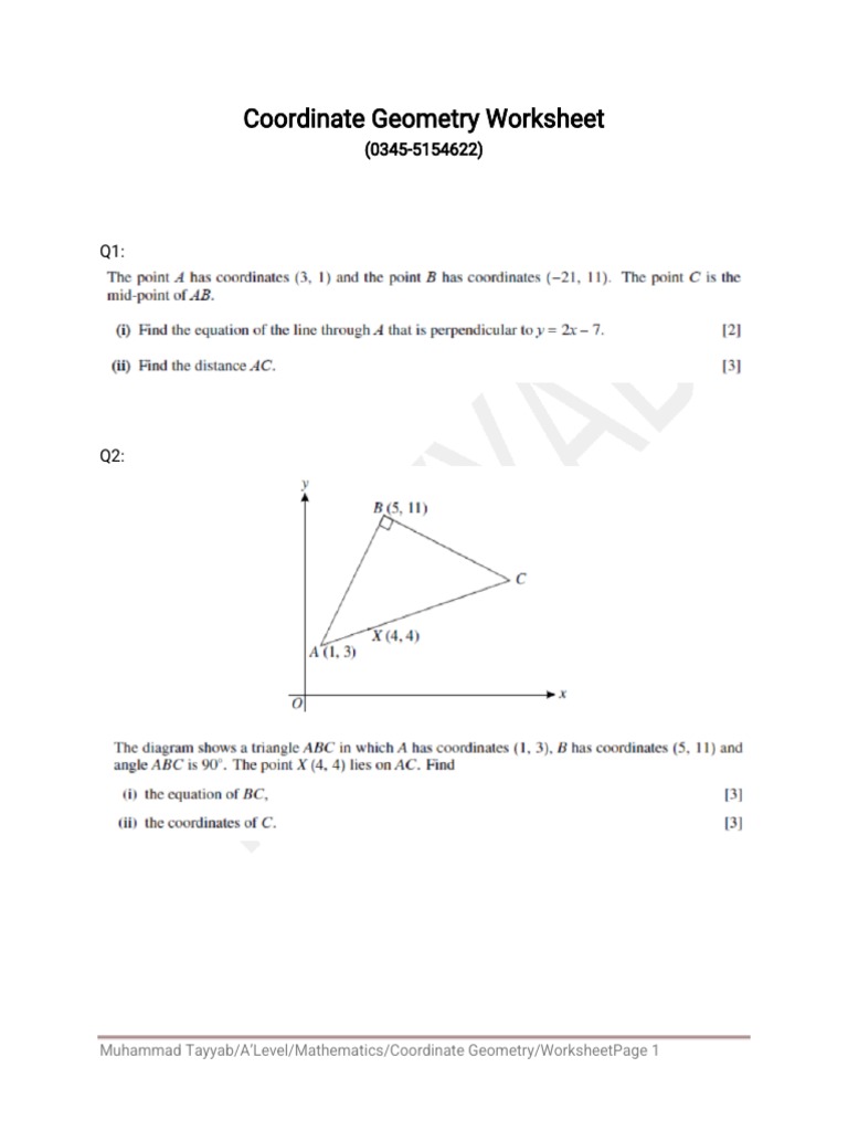 Coordinate Geometry Worksheet | PDF