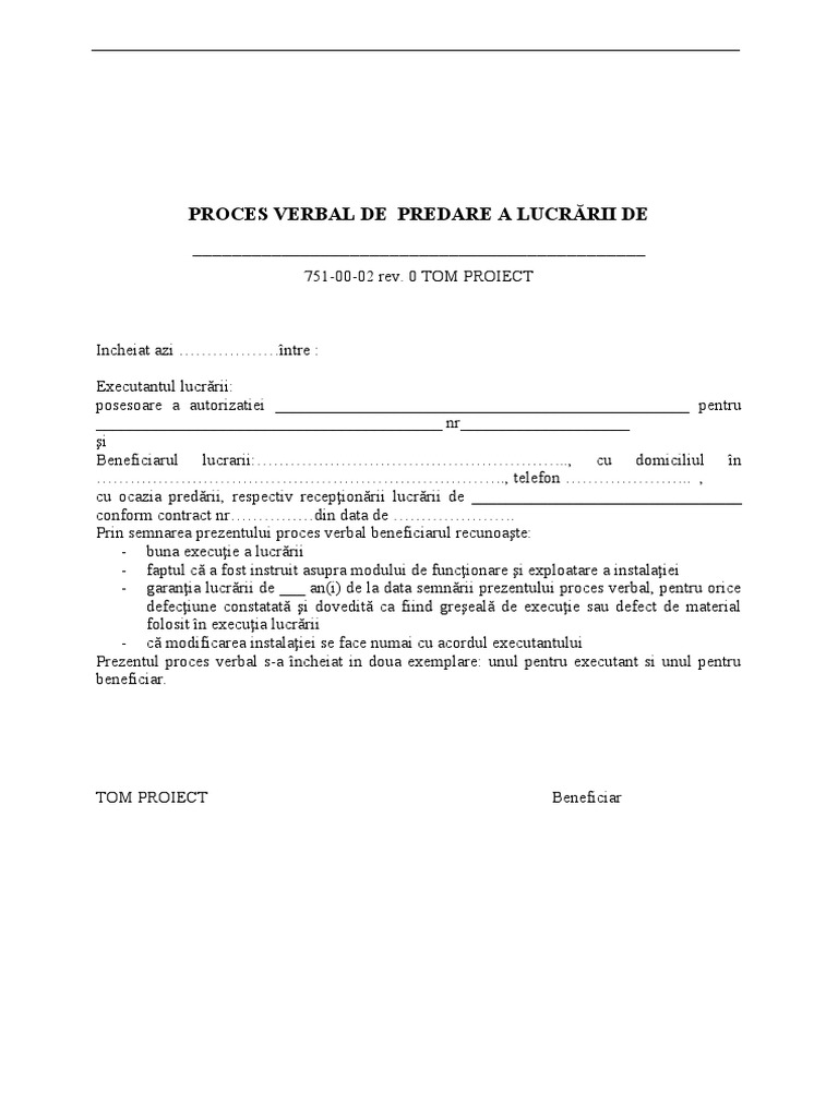Proces Verbal de Predare A Lucrarii | PDF