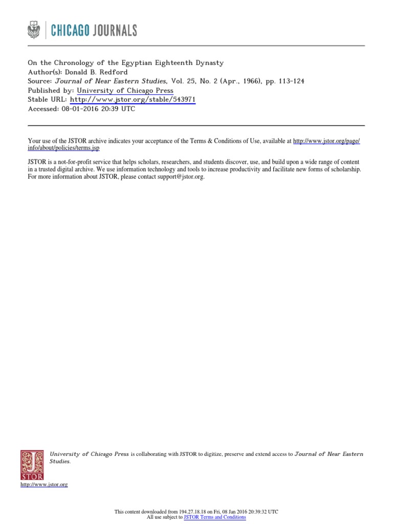 Donald Redford - On The Chronology of The Egyptian Eighteenth Dynast ...