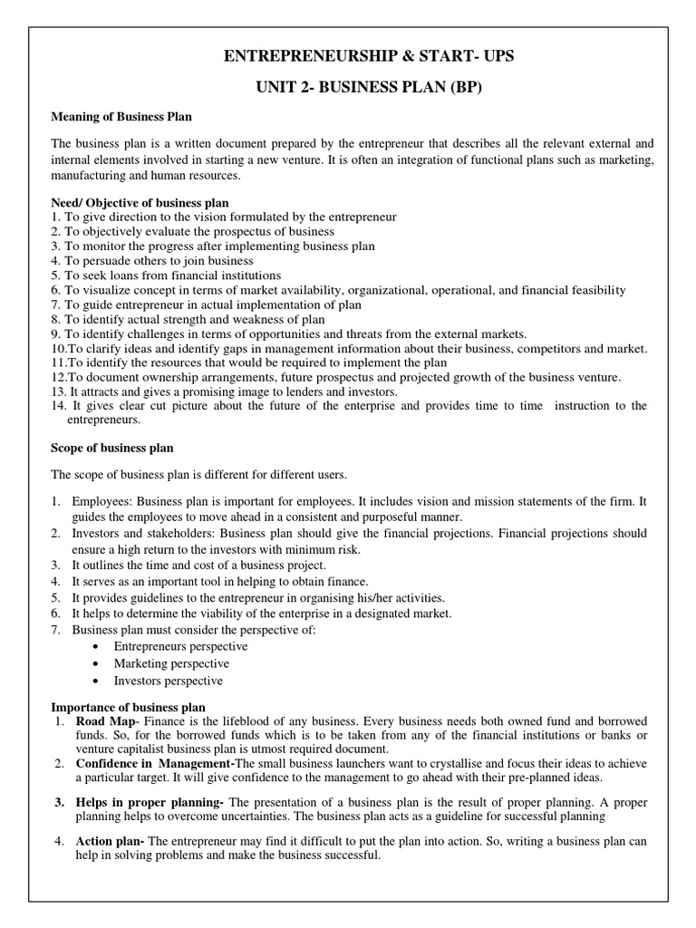 ES Unit 2 Notes | PDF | Business Plan | Business Model ES Unit 2 Notes | PDF | Business Plan | Business Model