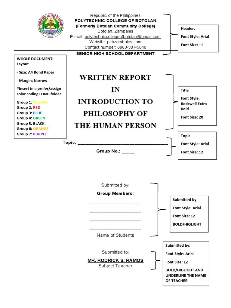 Format and Guidlines Written Report PHILO | PDF | Arial | Writing
