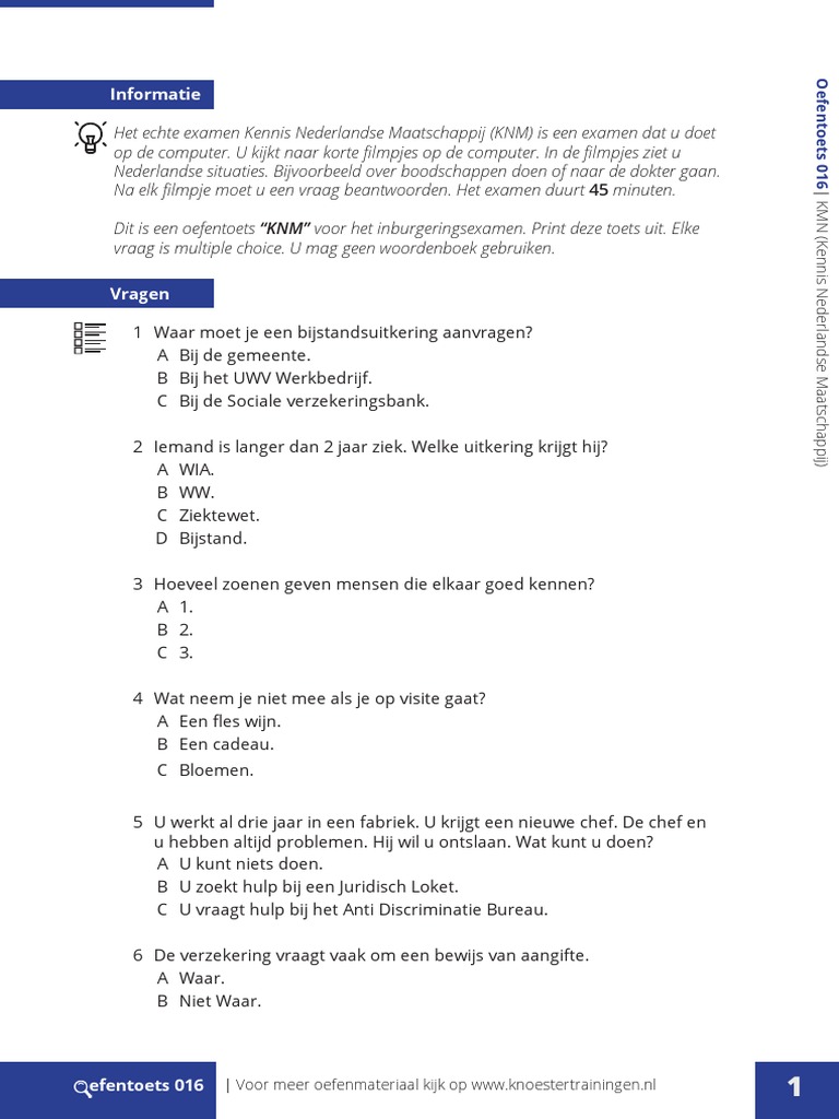 16KNM Oefentoets Inburgering | PDF