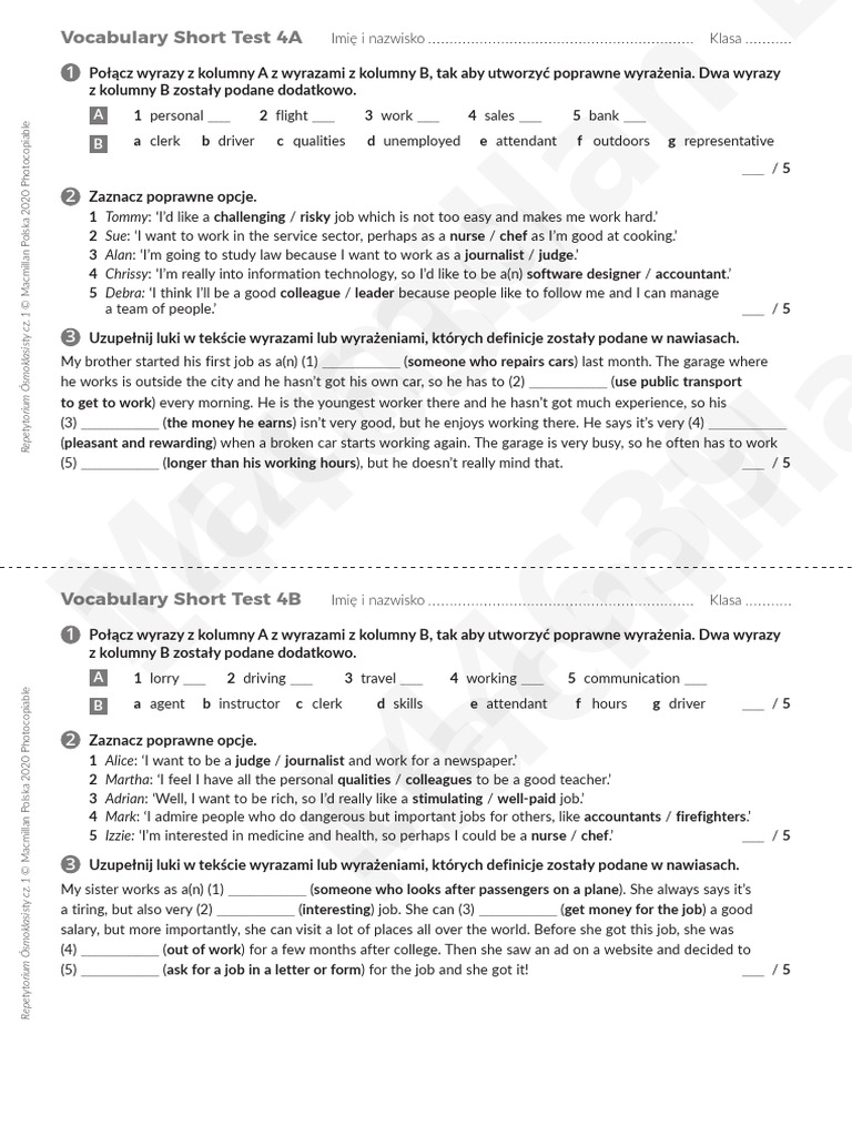 Unit 4 Vocabulary Short Test | PDF