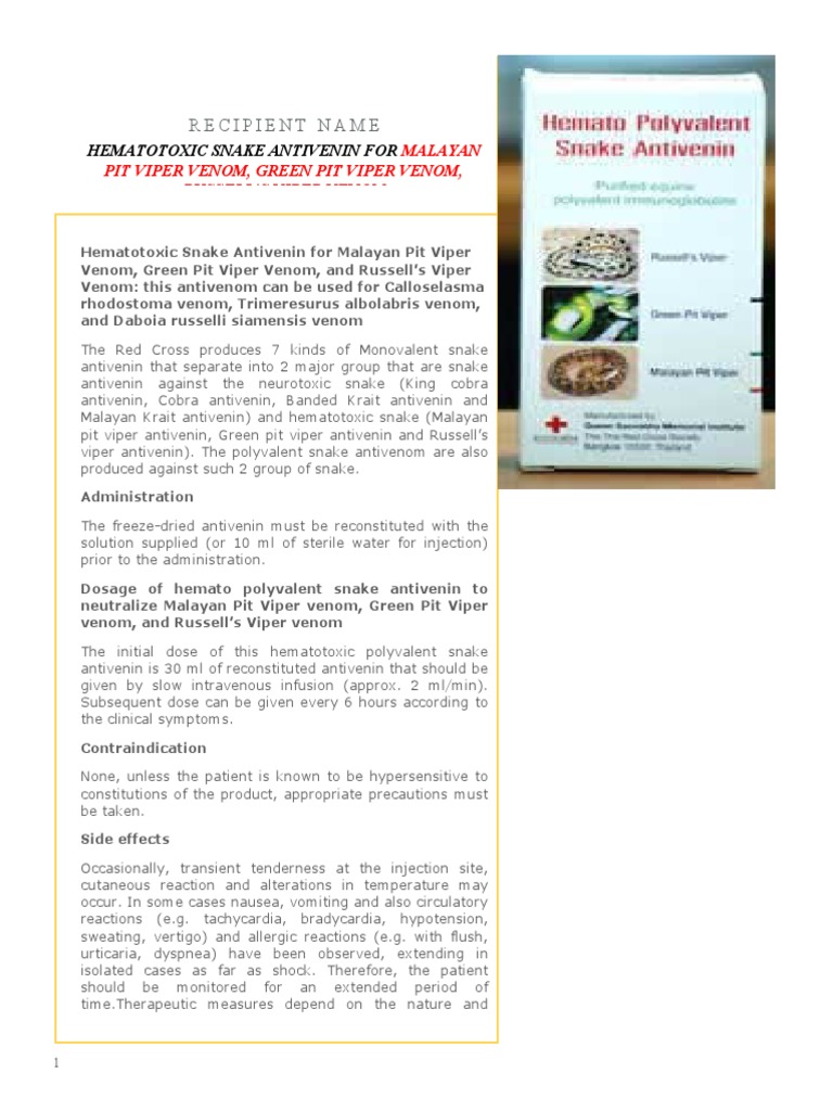 Antivenom Polyvalent | PDF | Medical Specialties | Venomous Snakes