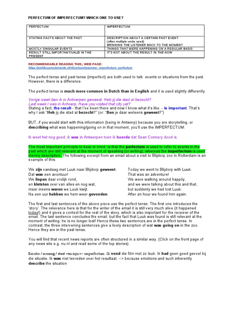 Perfectum en Imperfectum | PDF | Grammatical Tense | Language Families
