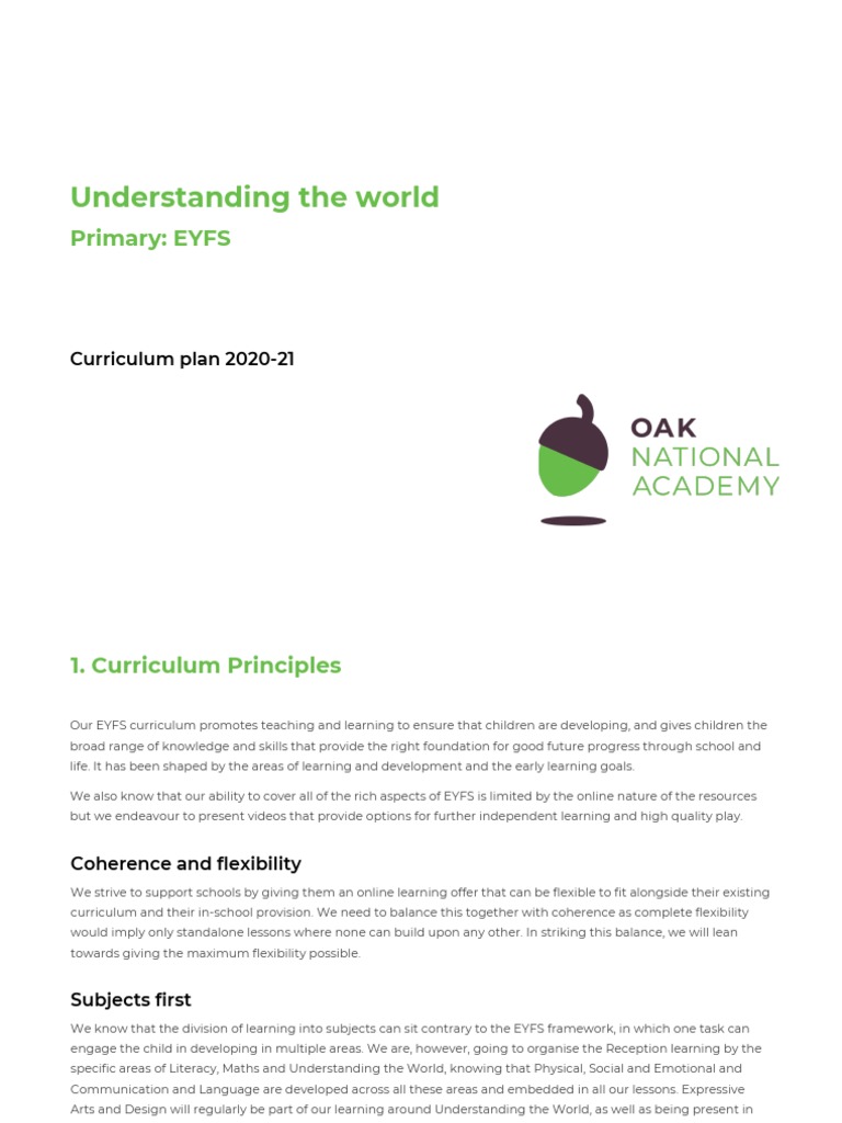 EYFS Understanding the World Curriculum | PDF | Curriculum | Teachers
