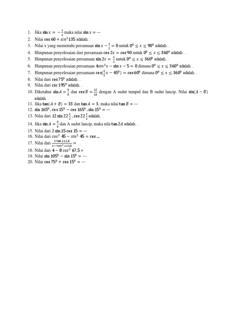 Latihan Soal Matematika Peminatan Kelas Xi Genap | PDF