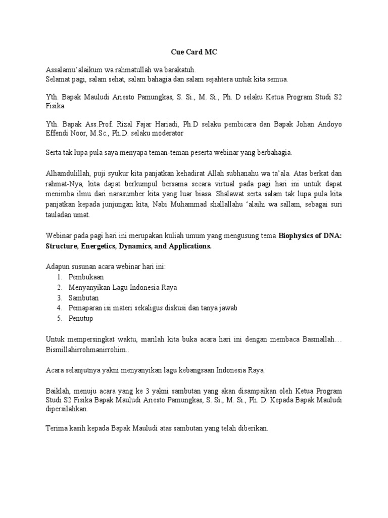 Cue Card MC | PDF