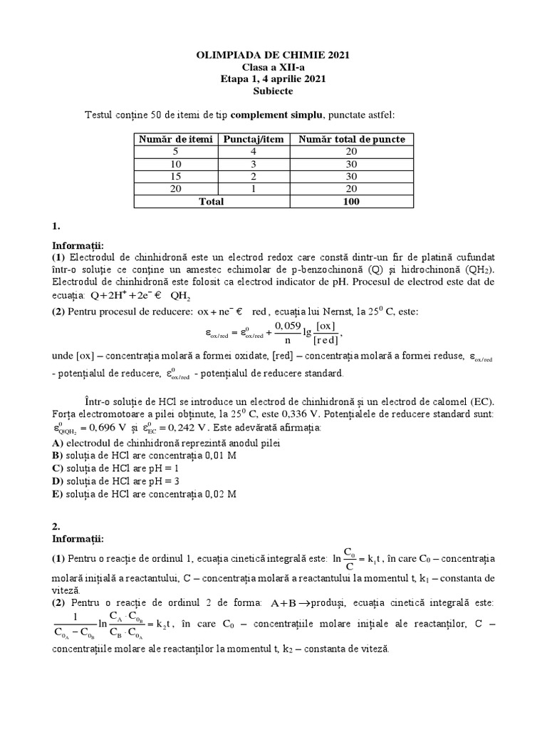 2021 Clasa XII Subiect Etapa1 | PDF