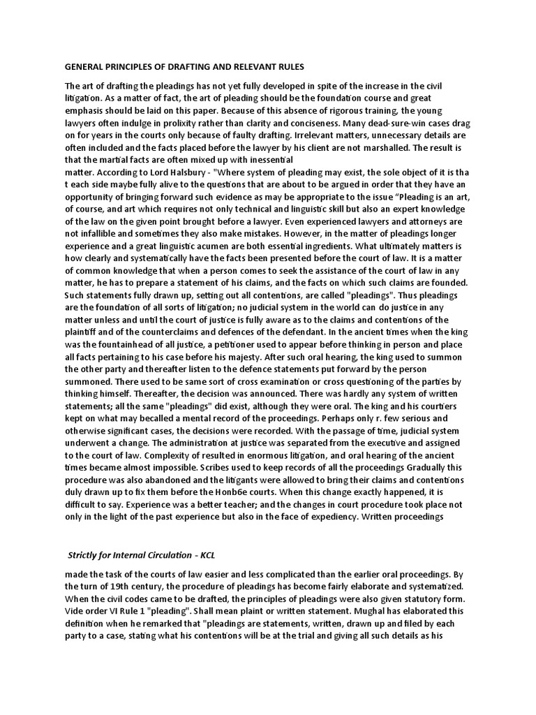 General Principles Of Drafting And Relevant Rules Pdf Pleading
