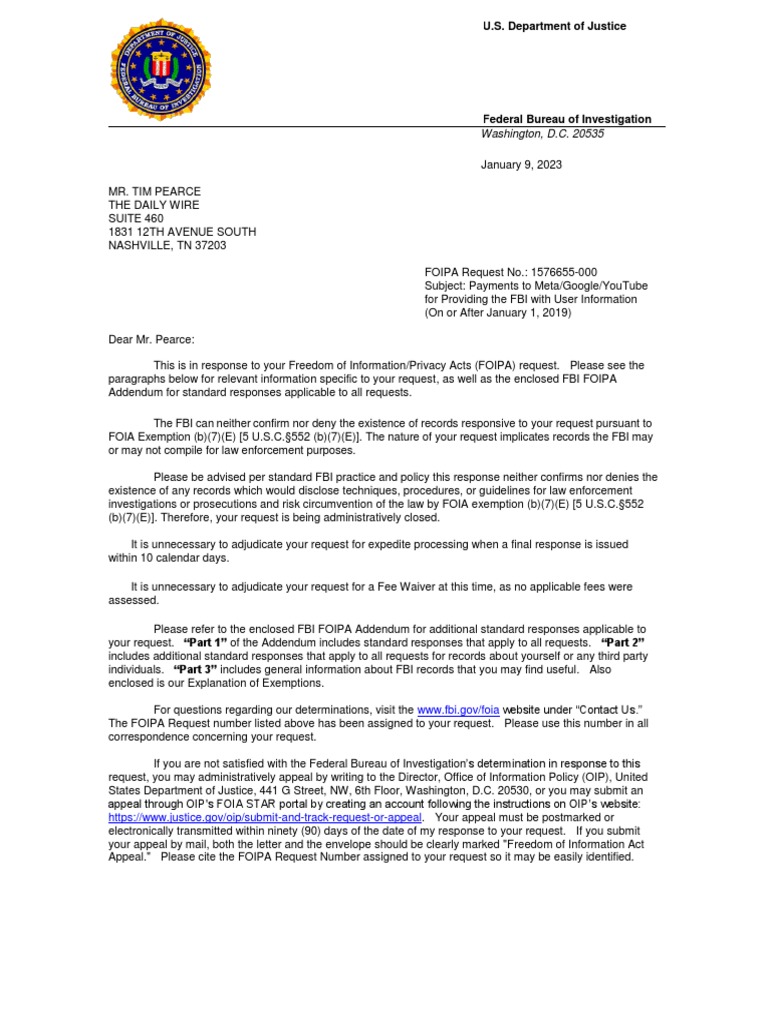 FBI Response To Daily Wire FOIA | PDF | Freedom Of Information Act ...