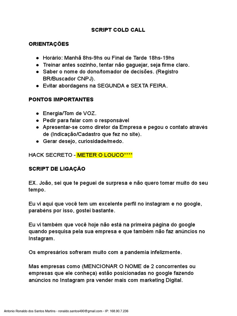 #07 - Script Cold Call | PDF