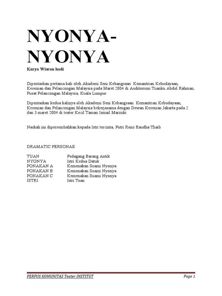 (Wisran Hadi) Nyonya-Nyonya | PDF