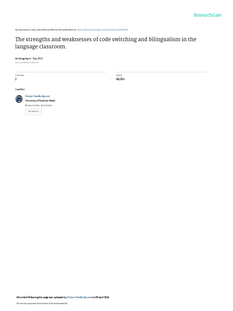The Strengths and Weaknesses of Code Switching and Bilingualism in The ...