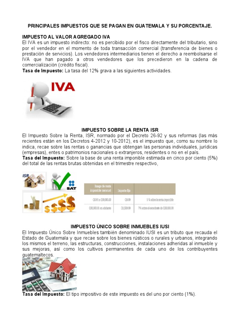 10 PRINCIPALES IMPUESTOS QUE SE PAGAN EN GUATEMALA Con Hecho Generador, Sujetos, Base Imponible ...