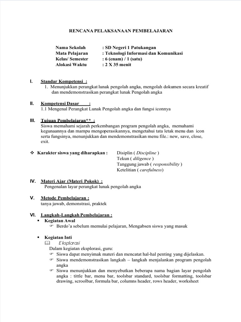Dokumen - Tips RPP Tik SD Kls 6 SMT 1 | PDF | Komputer
