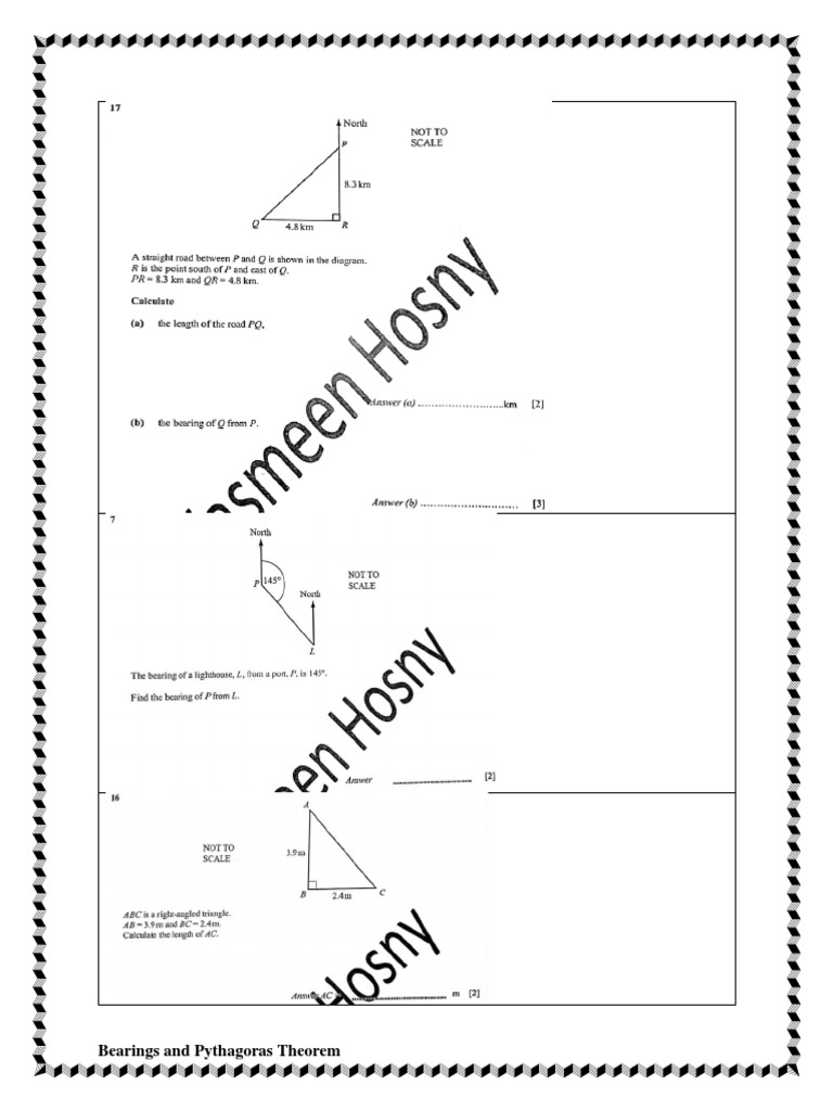 Bearings and Pythagorean Theorem Guide | PDF