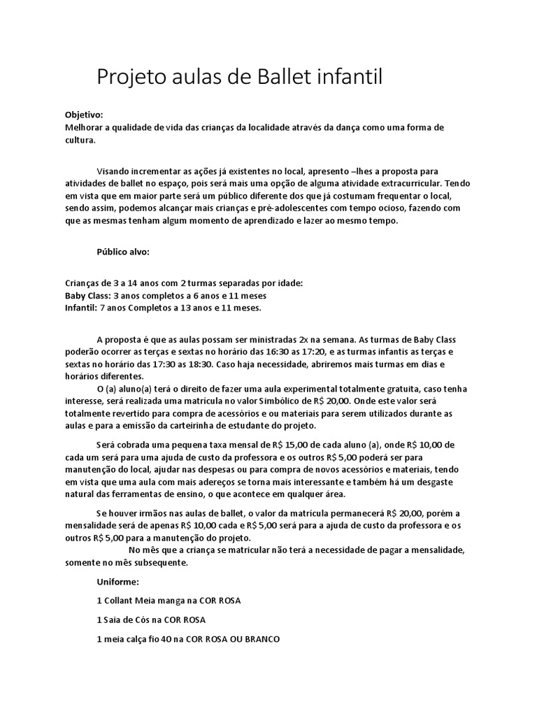 Poposta Projeto de Ballet | PDF