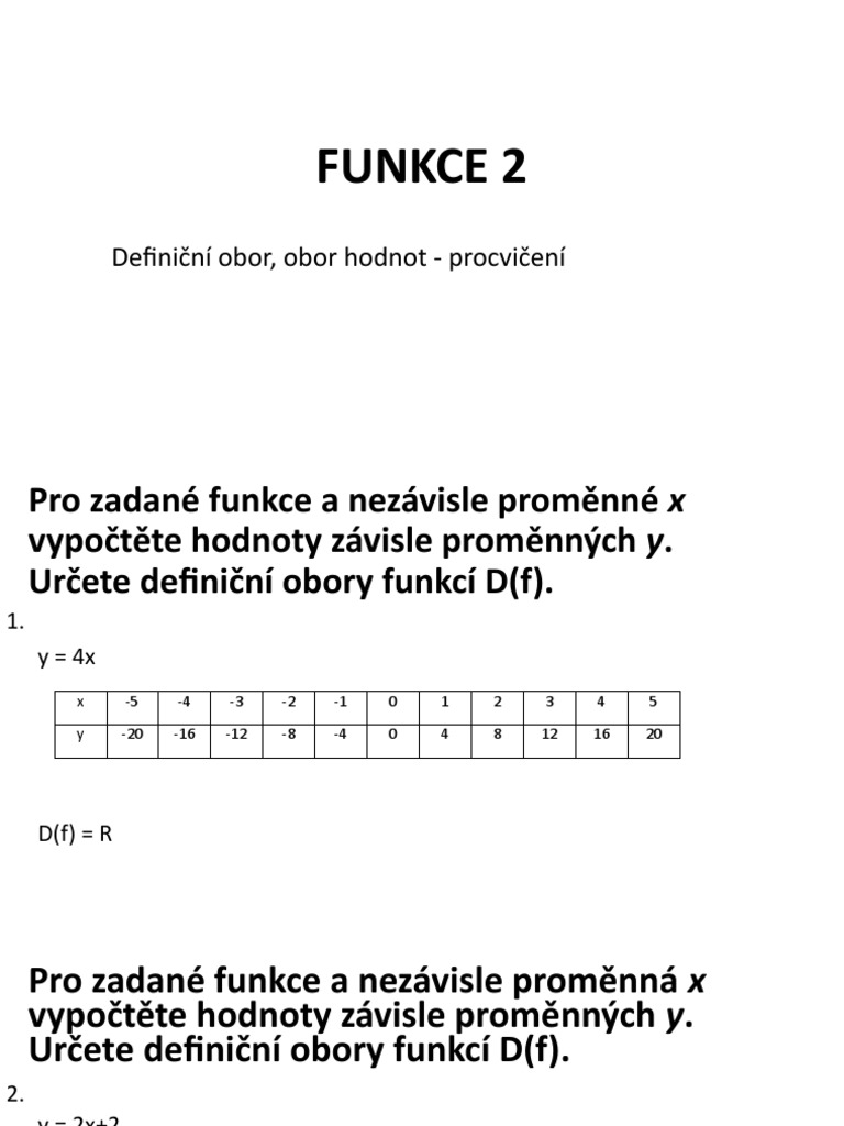 Funkce 2 - Definiční Obor Procvičování | PDF