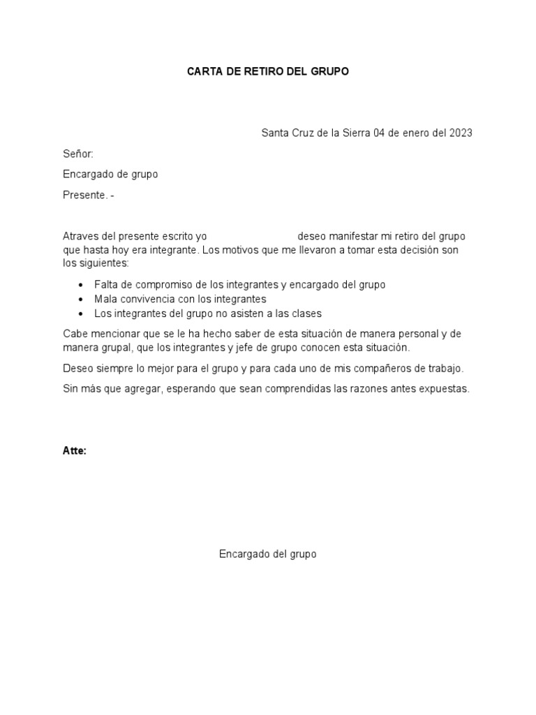 Carta de Retiro Del Grupo | PDF