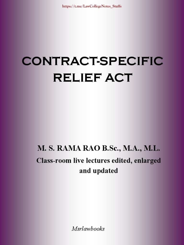 Specific Relief Rama Rao Notes | PDF | Injunction | Legal Remedy
