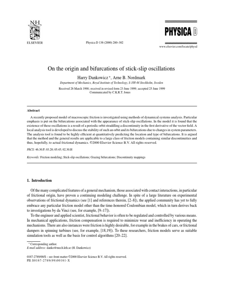 2000 On The Origin and Bifurcations of Stick-Slip - Dankowicz | PDF ...