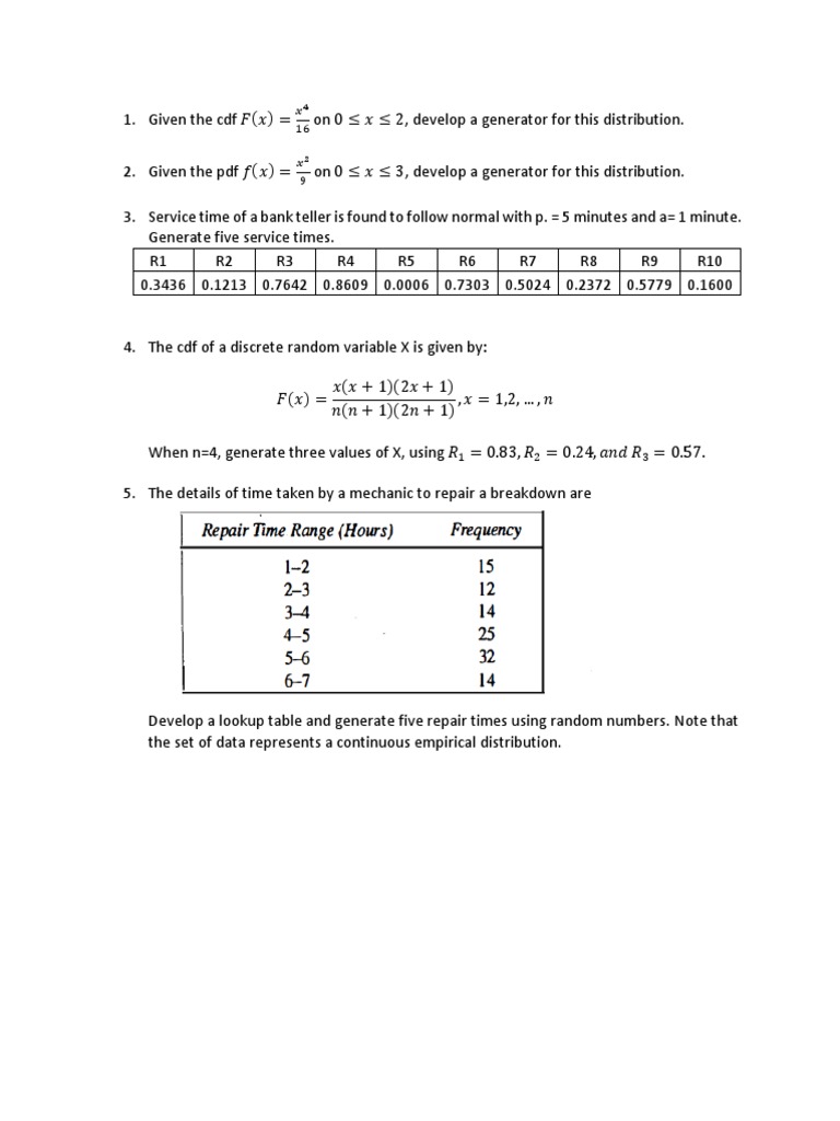 Random Variate Assignment | PDF